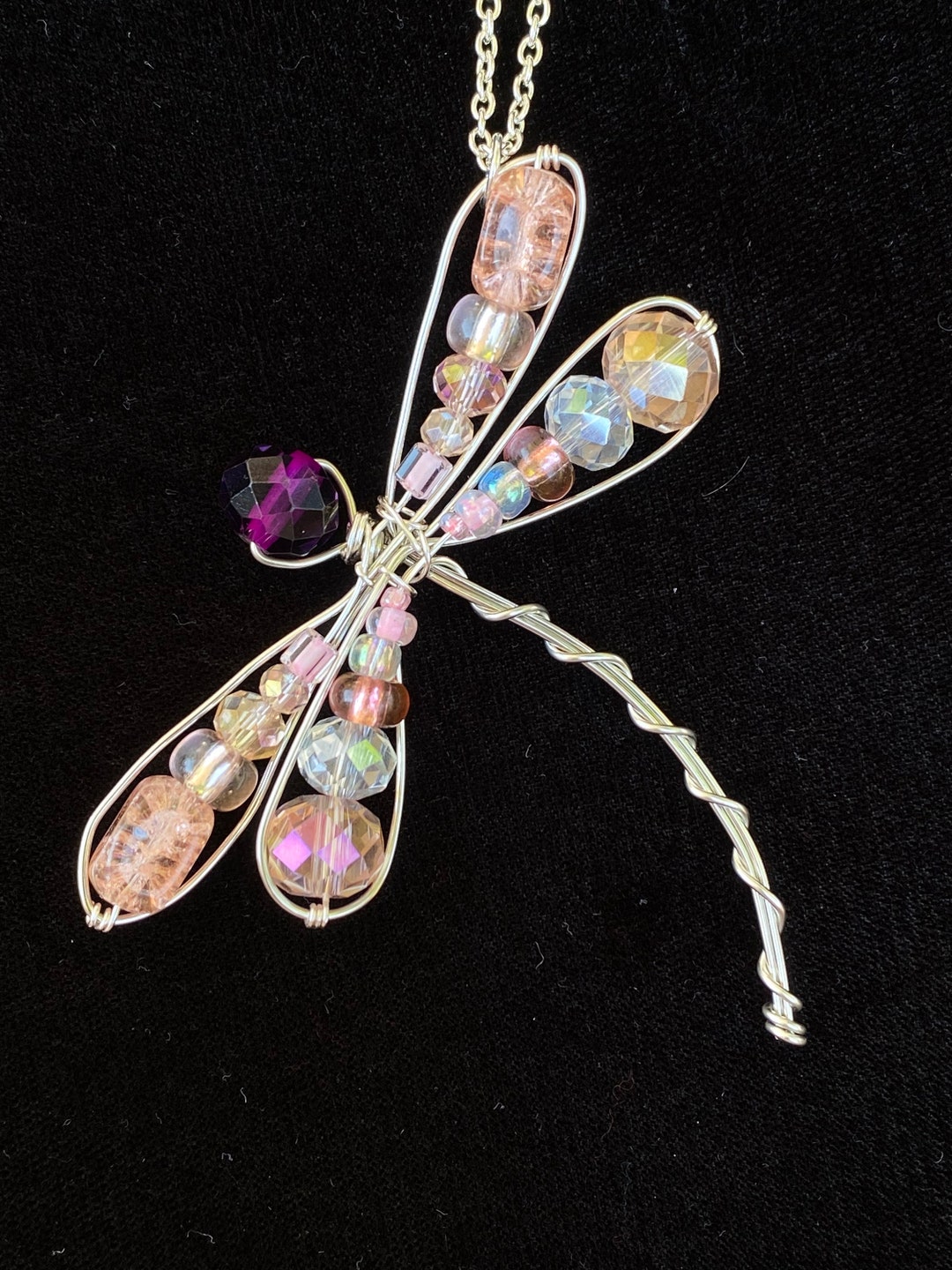 Wire and Glass Bead Dragonfly Suncatcher. Dragonfly Car Rearview Mirror ...