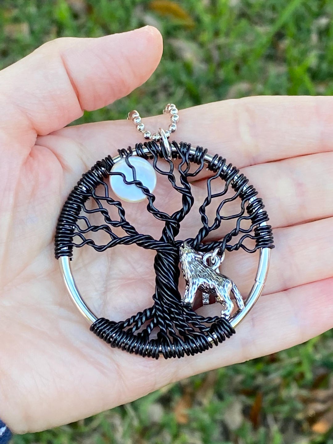 Howling Wolf Tree of Life Car Rearview Mirror Charm or Necklace Pendant ...