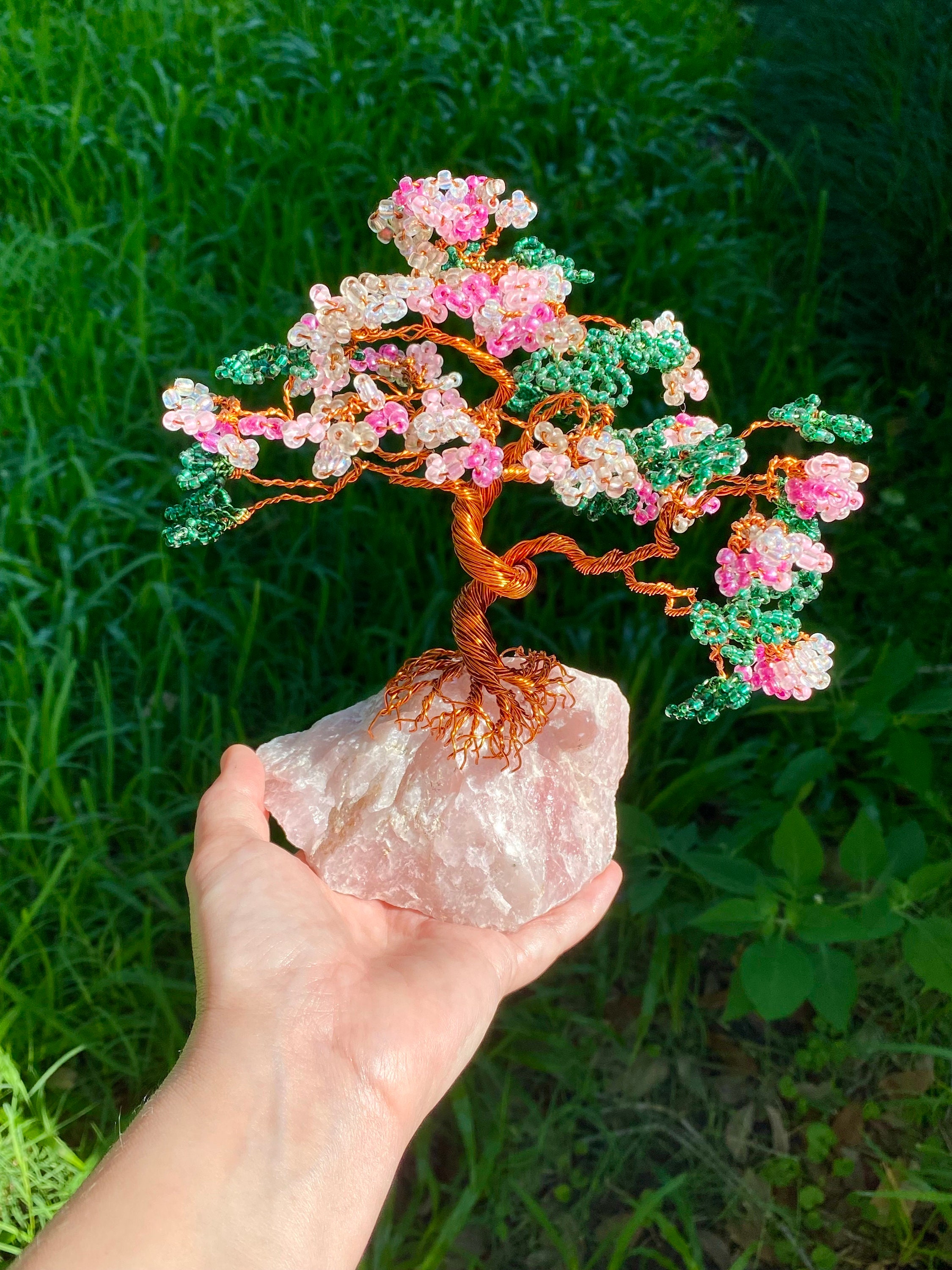Japanese Cherry Blossom Tree of Life Sculpture. Rose Quartz Gemstone ...