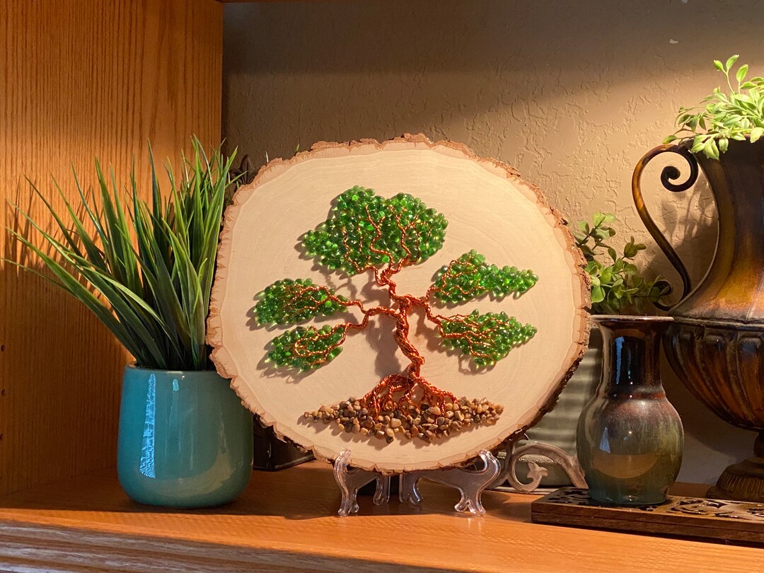 Standing Tree of Life Shelf Decor. Bonsai Tree Plaque. Glass Gem Tree ...