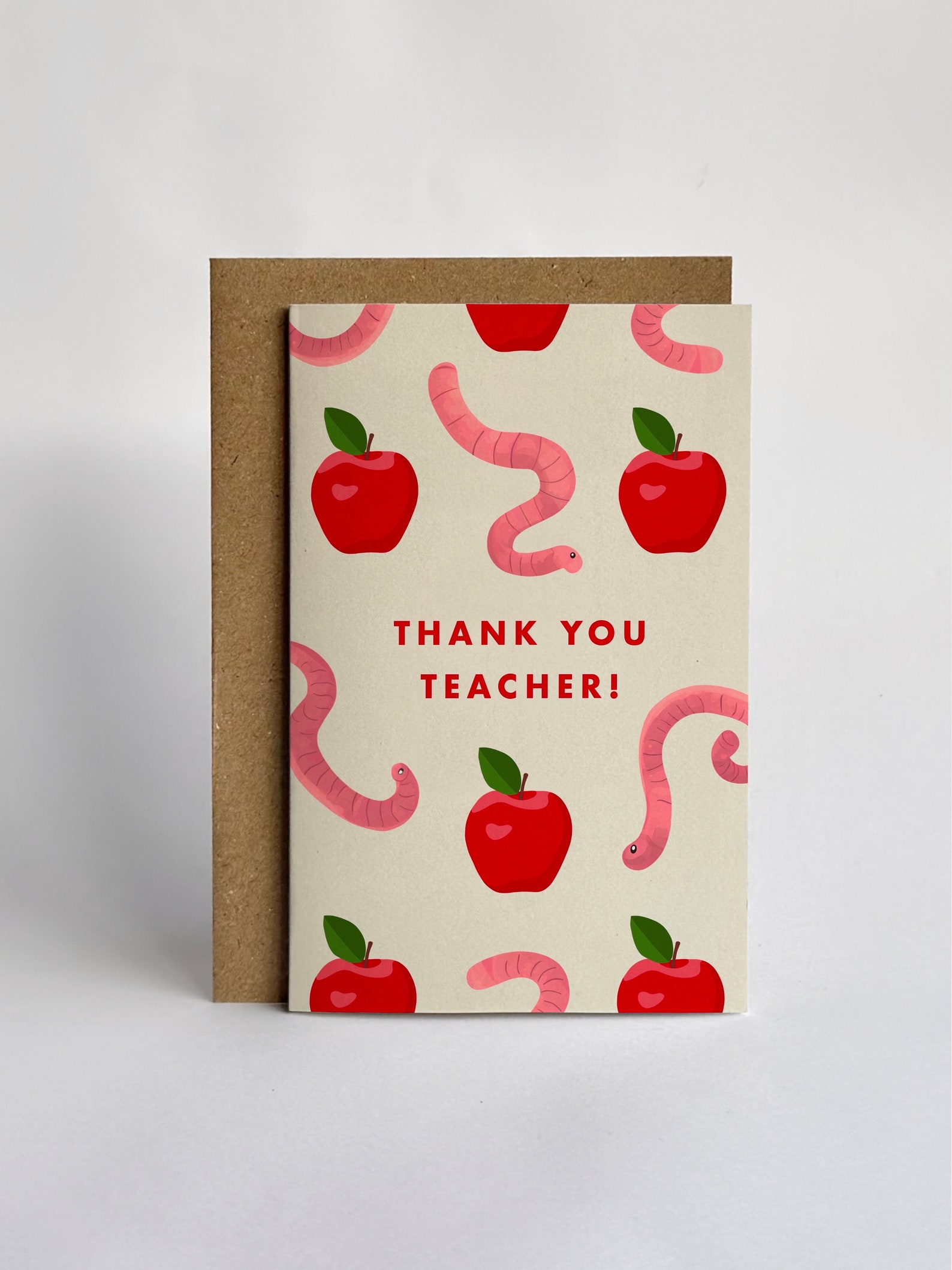 Thank You Teacher Apple Worm Greeting Card - Etsy