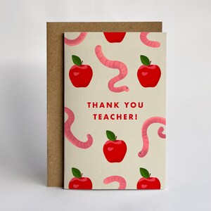 Thank You Teacher Apple Worm Greeting Card - Etsy