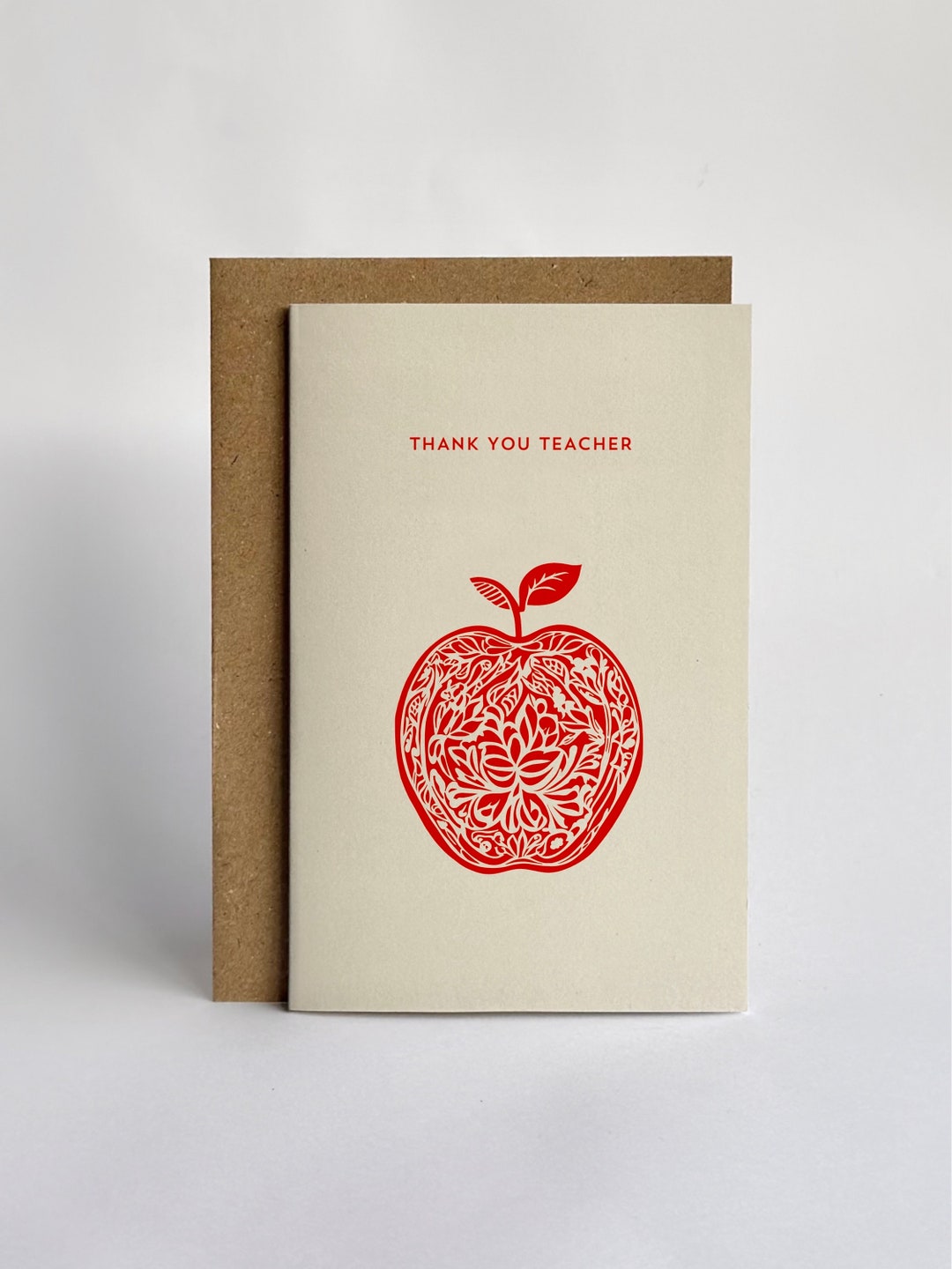 Thank You Teacher Apple Folk Art Greeting Card - Etsy