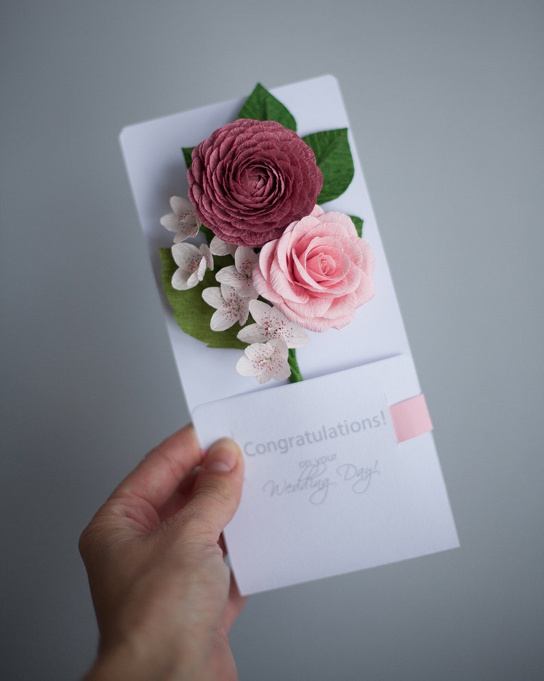 Wedding floral card Personalized wedding envelope Pink paper | Etsy