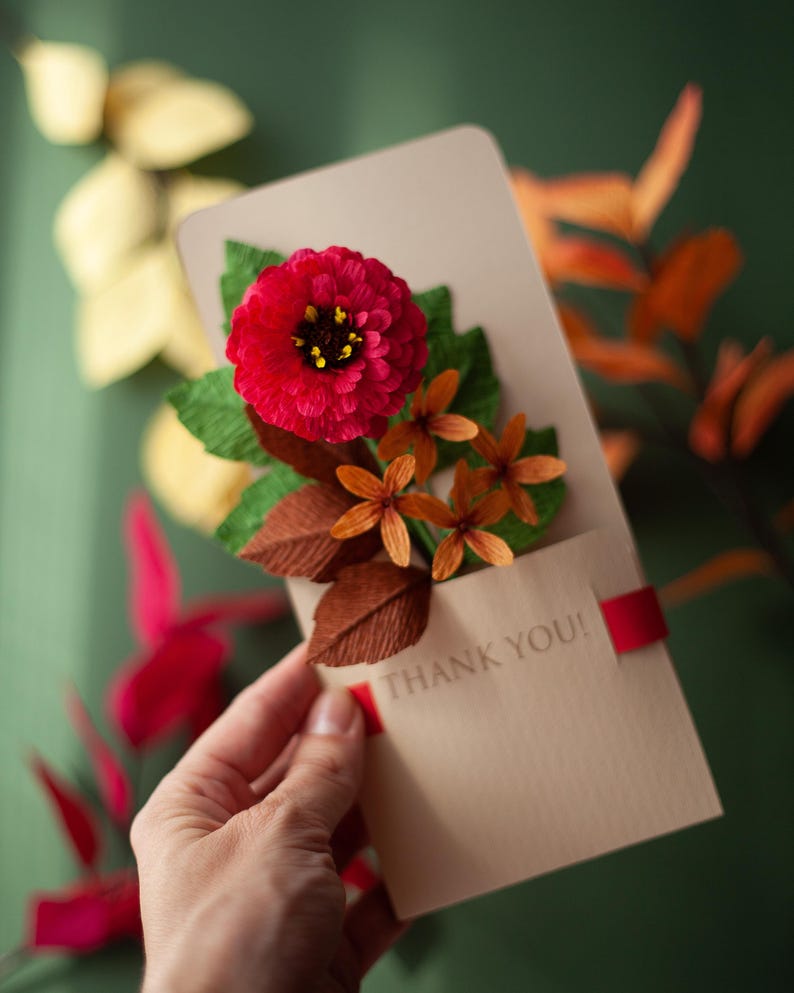 Floral Thanksgiving Day Card, Crepe Paper Flowers, Personalized ...