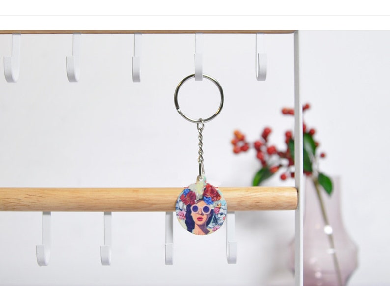 Polymer Round White Blank Sublimation Key Chain Heat Transfer Craft Key ...