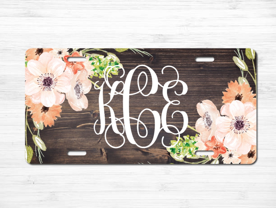 Monogram Car Tag- Personalized - Front Car Tag- License Plate- Floral ...