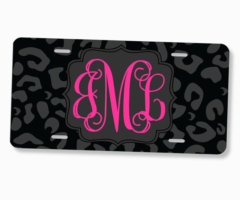 Personalized Monogram License Plate- Black Leopard Car Tag With Car ...