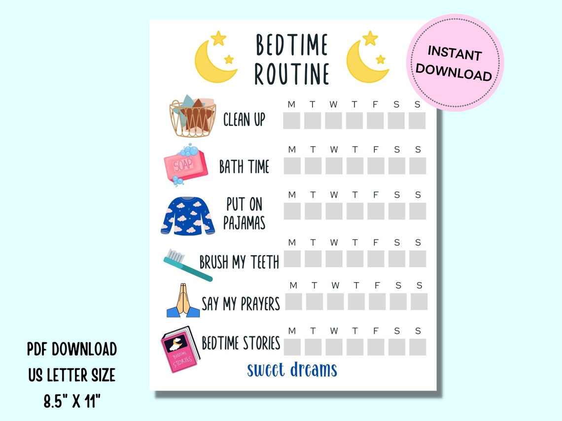 Printable Morning and Bedtime Checklist for Kids Daily - Etsy