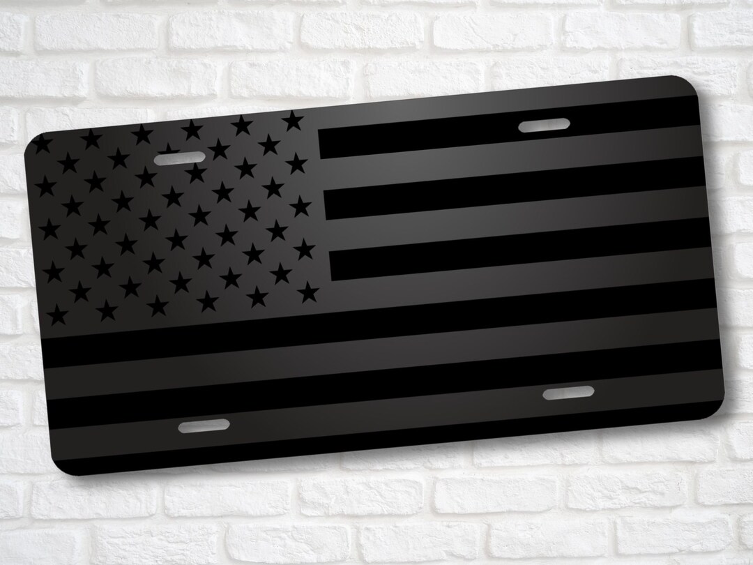 Tactical American Flag License Plate Matte Black Aluminum USA Military ...