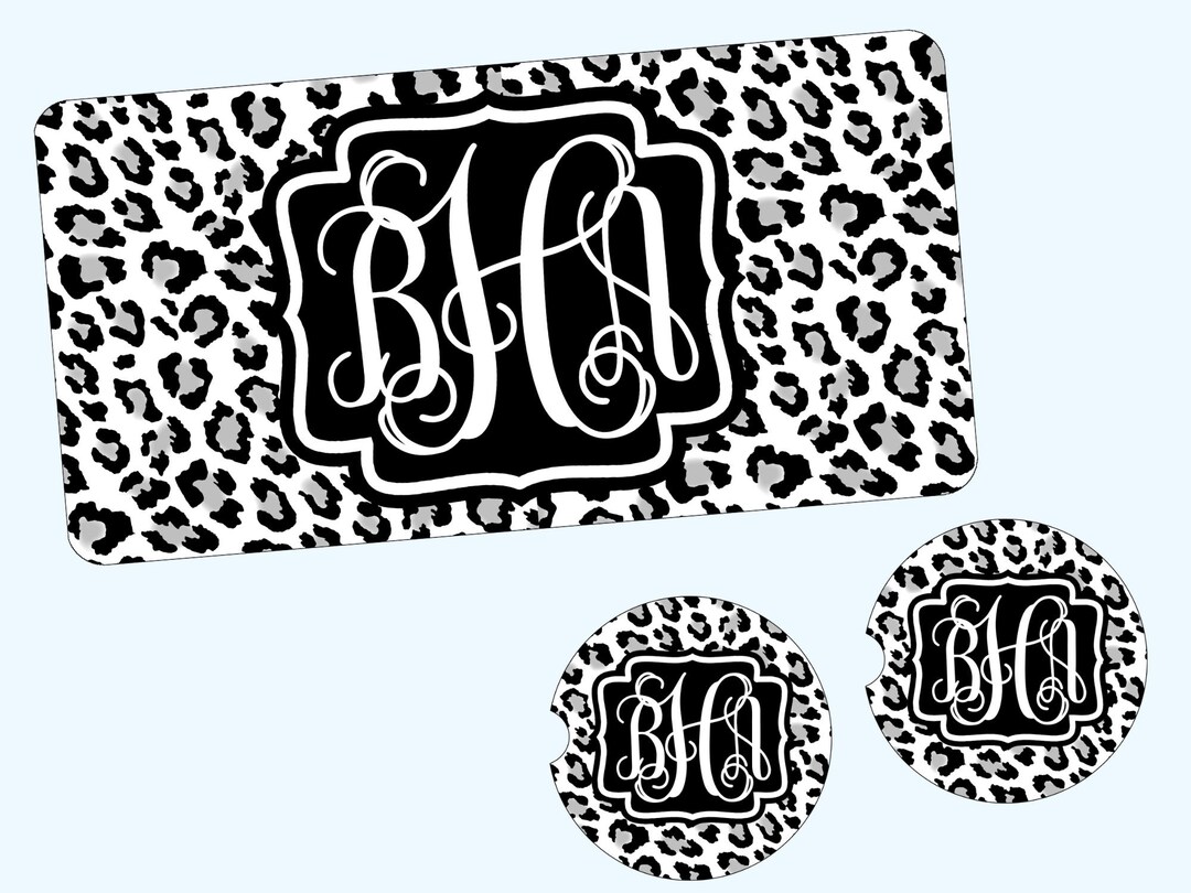 Leopard Personalized Car Tag Car Coasters- Personalized White Leopard ...
