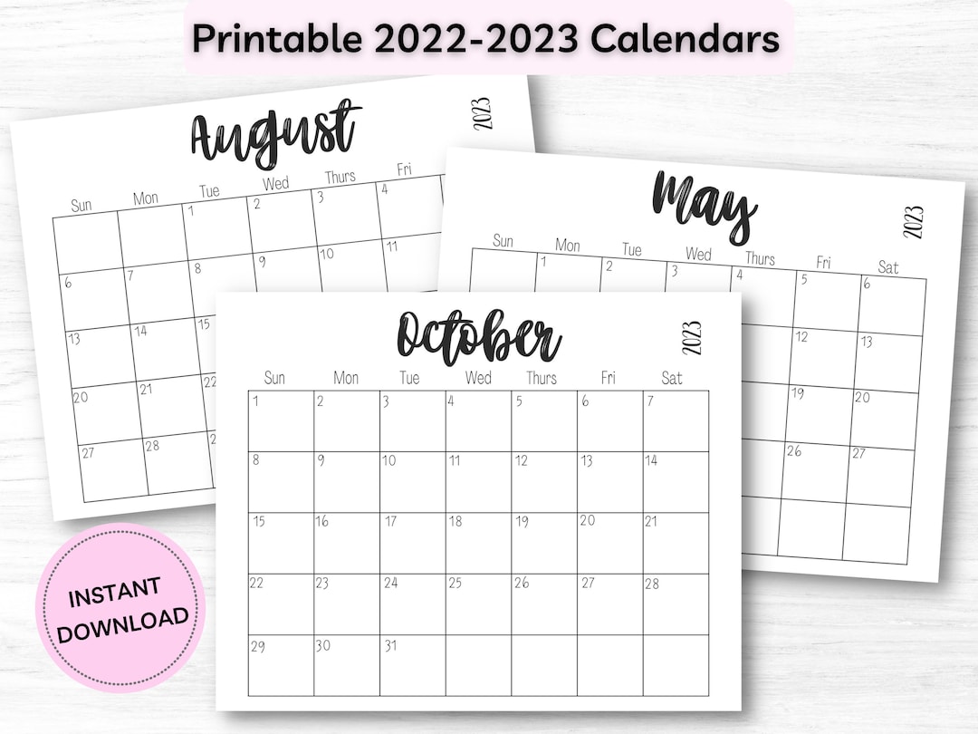 2022-2023 Printable Calendar: Monthly Desk or Wall Calendar (PDF) - Etsy