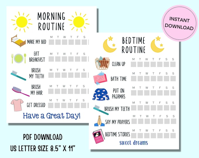 Printable Morning and Bedtime Checklist for Kids Daily - Etsy
