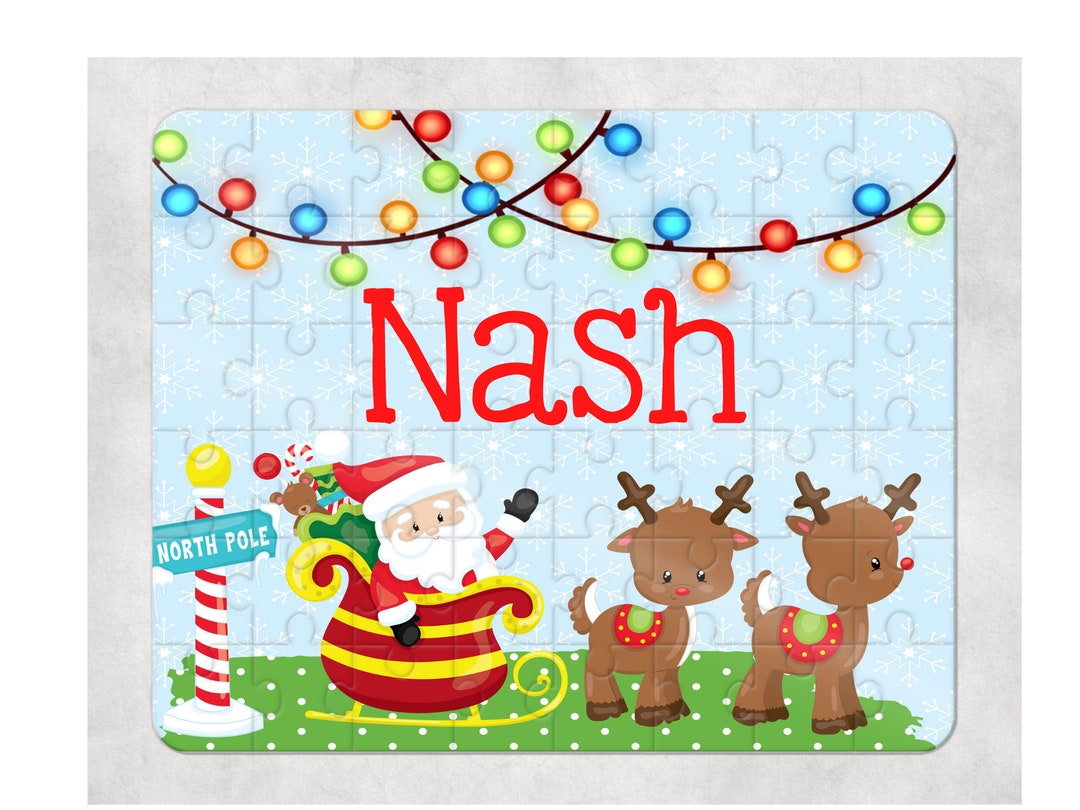 Personalized Christmas Puzzle Kids Santa Reindeer Sleigh Stocking ...