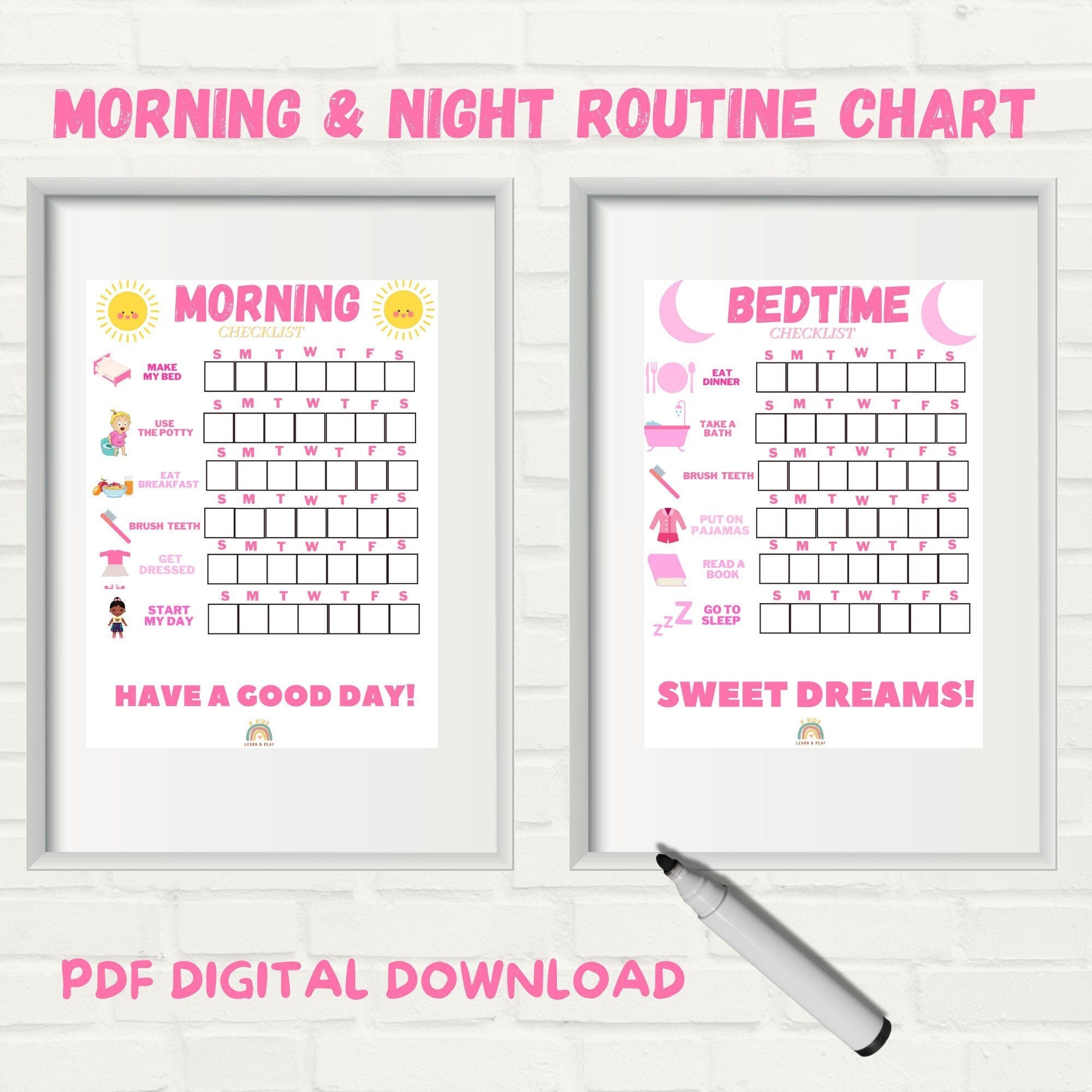 Morning Bedtime Routine, Kids Chart, Kids Routine Chart, Kids ...