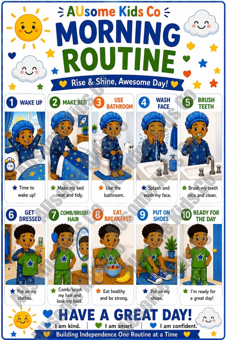 Boy Morning Routine Chart | Visual Schedule, Autism Support (digital ...