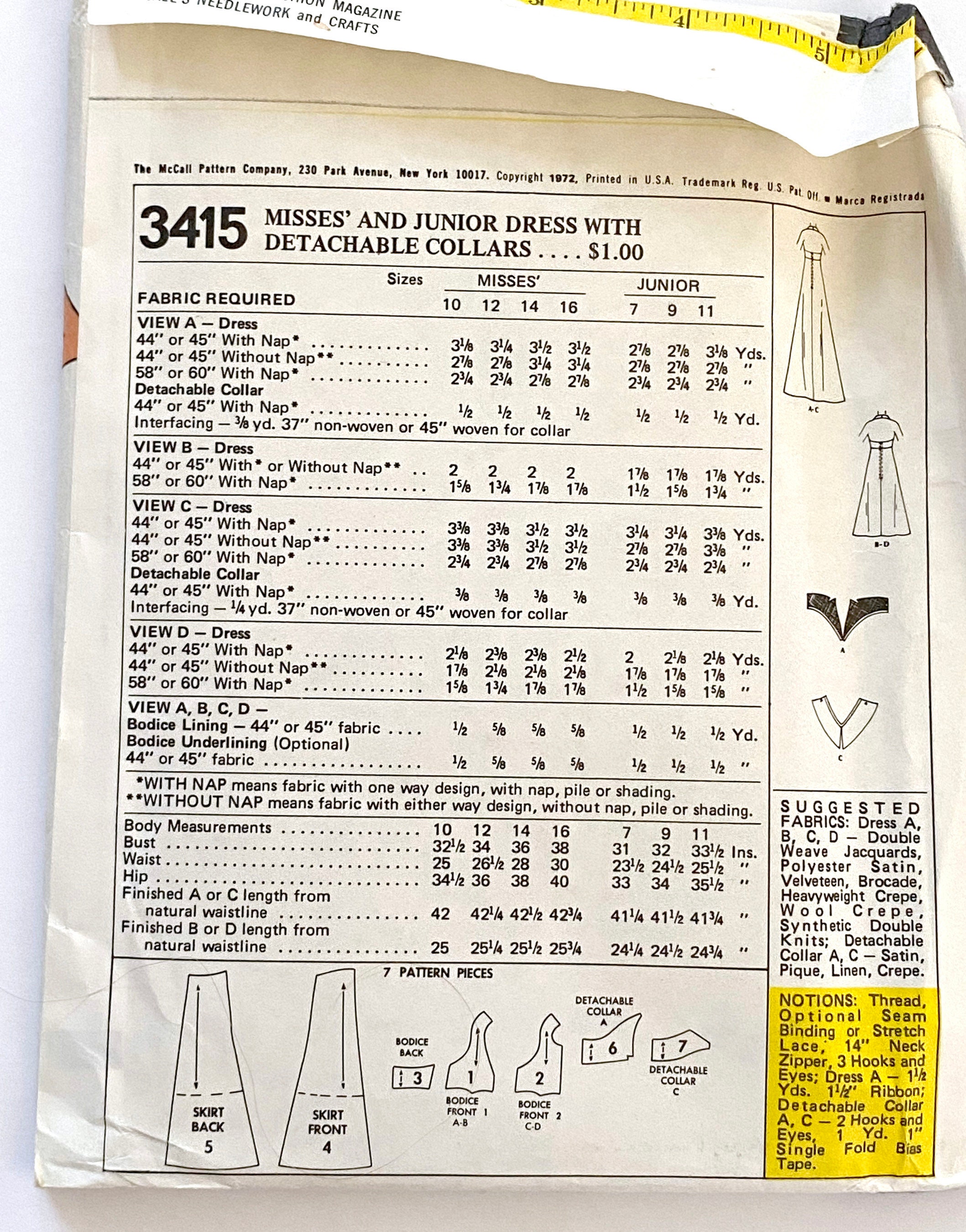 1970s VINTAGE Mccall's PATTERN #6913 | Mod Dresses Size Miss 9 Junior ...