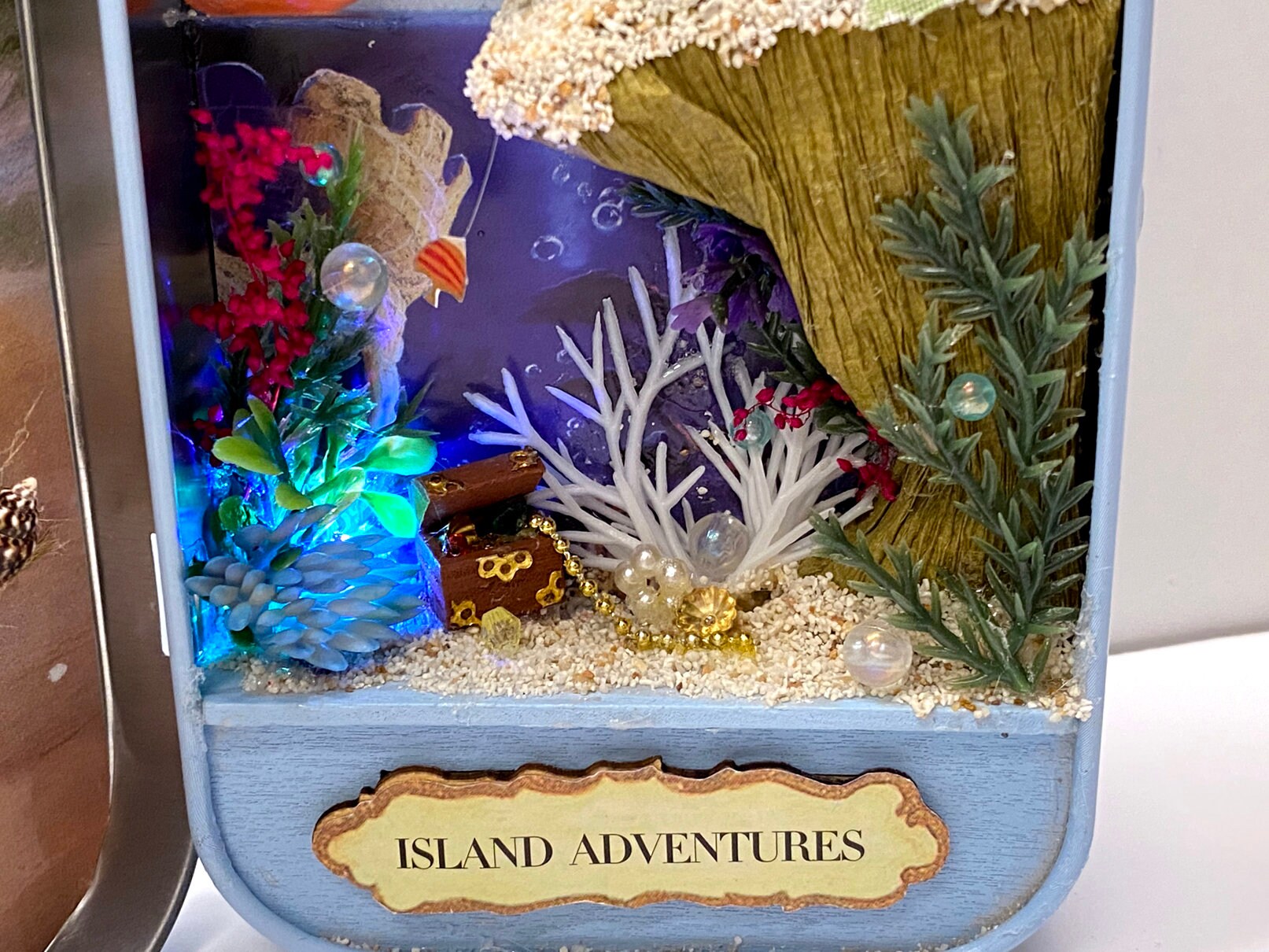 MINIATURE WORLD SEASIDE Lighted Box Theater Altered Tin Ocean Fishing ...