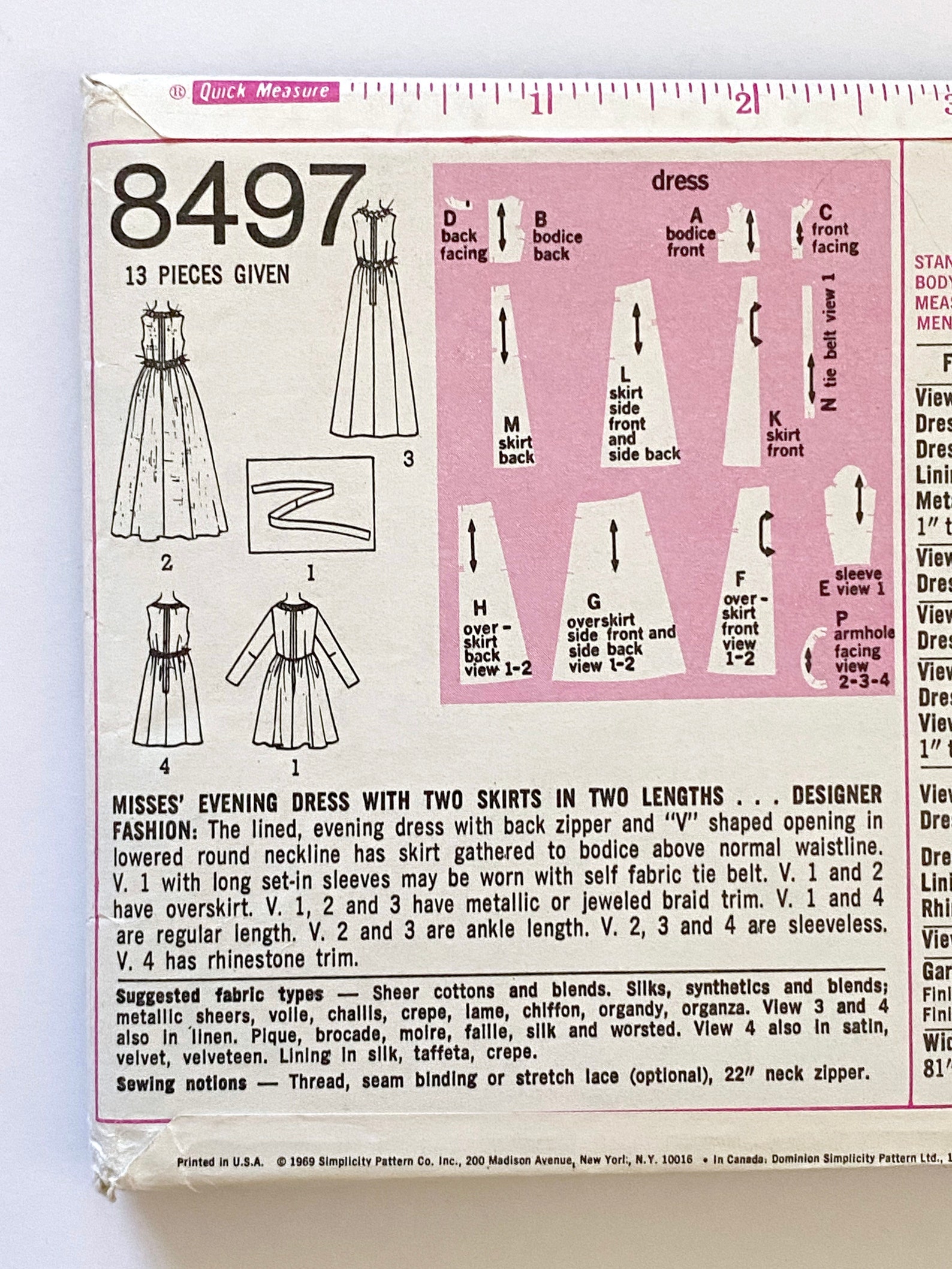 1960s VINTAGE SIMPLICITY PATTERN 8497 Mod Evening Dress Gown Miss Size ...