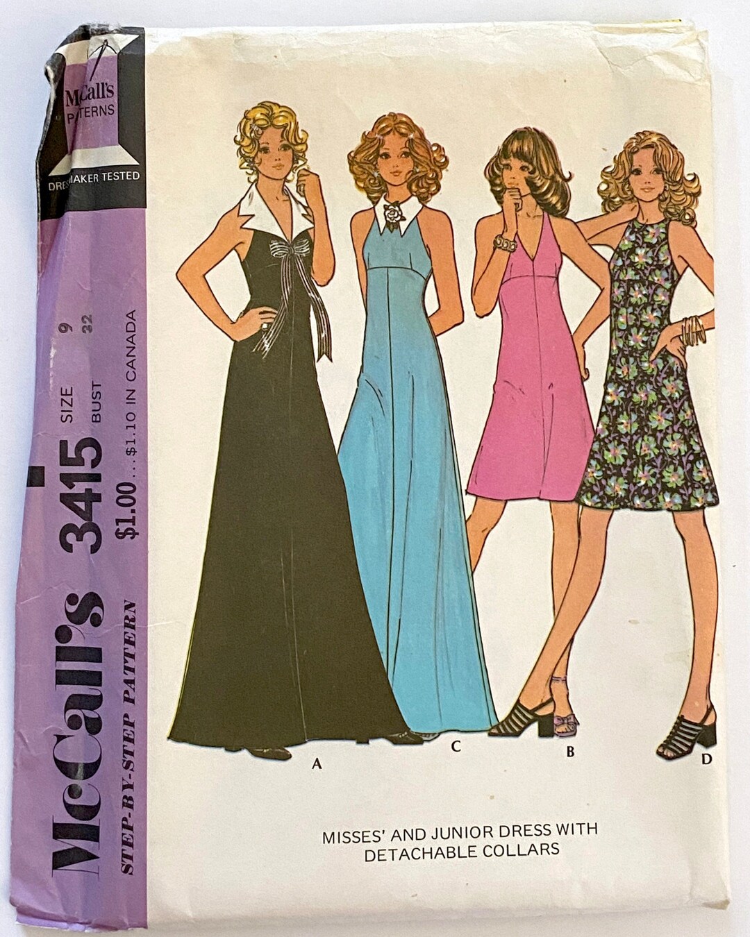 1970s VINTAGE Mccall's PATTERN #6913 | Mod Dresses Size Miss 9 Junior ...