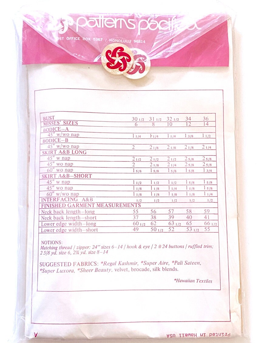 1960s VINTAGE PACIFICA PATTERN #3051 | Hawaiian Dresses Miss Size 6 (x ...