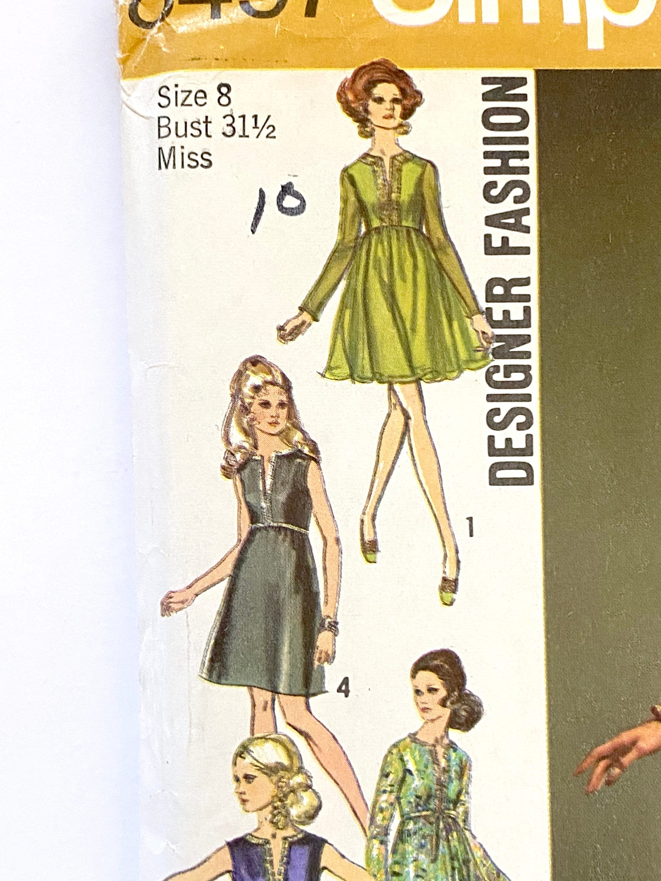 1960s VINTAGE SIMPLICITY PATTERN 8497 Mod Evening Dress Gown Miss Size ...