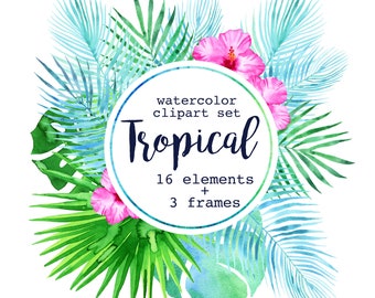 Tropical Leaves and Flowers Clipart Watercolor Summer - Etsy