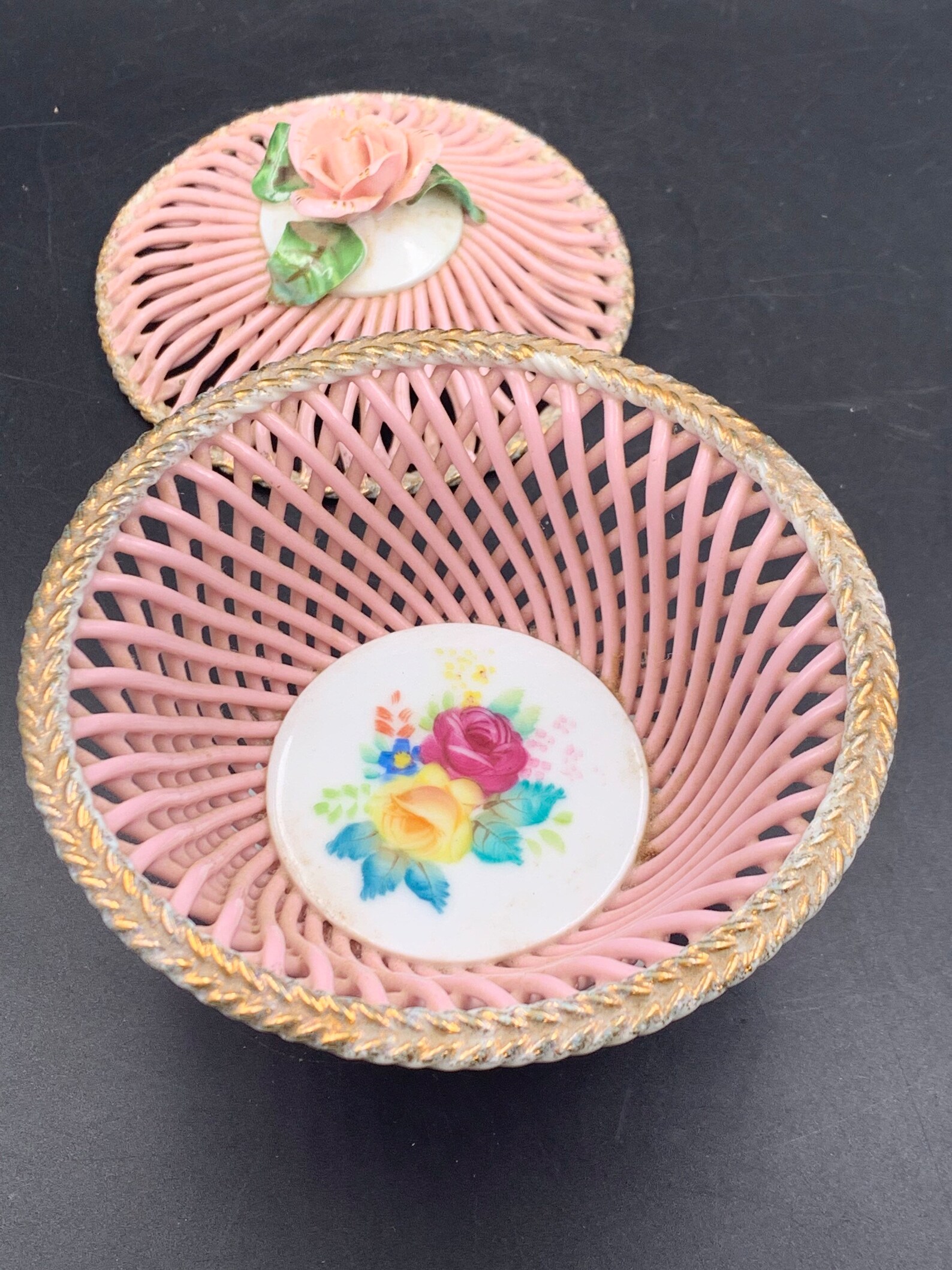 Vintage Kasuga Ware Porcelain Pink Swirl Lattice Covered Bowl - Etsy