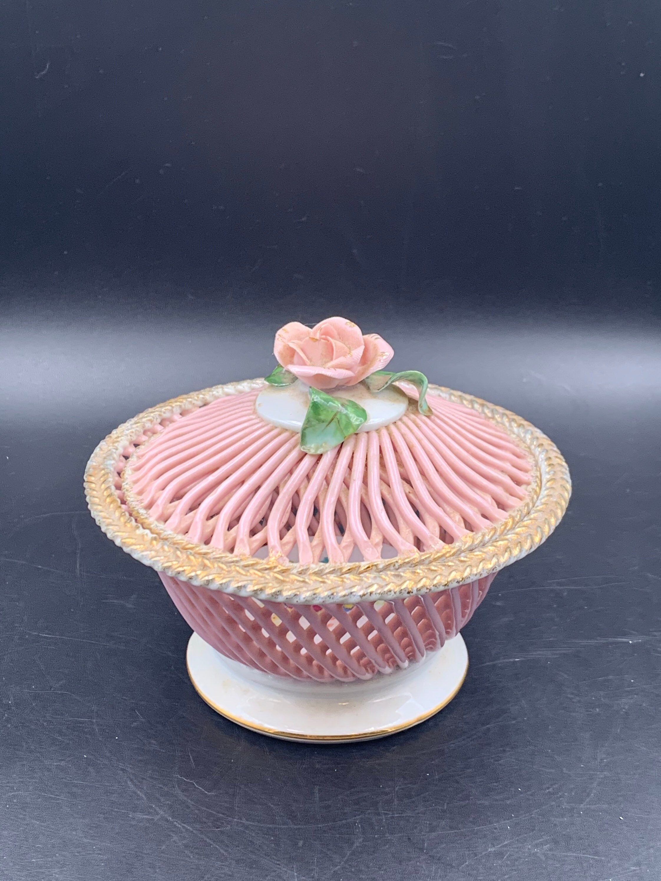 Vintage Kasuga Ware Porcelain Pink Swirl Lattice Covered Bowl - Etsy