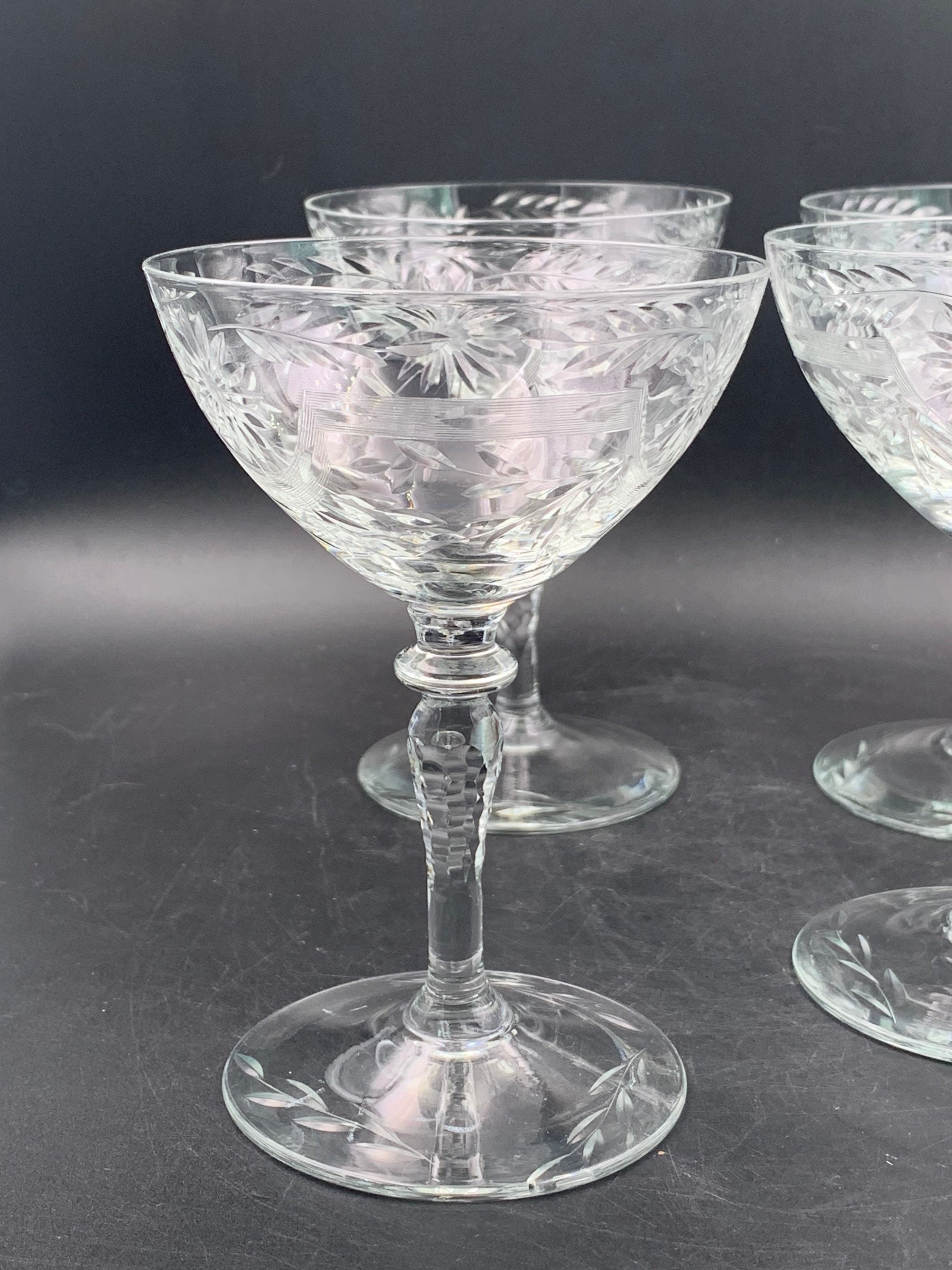 Set of 4 Vintage Crystal Cut Glass Stemware 0722 - Etsy