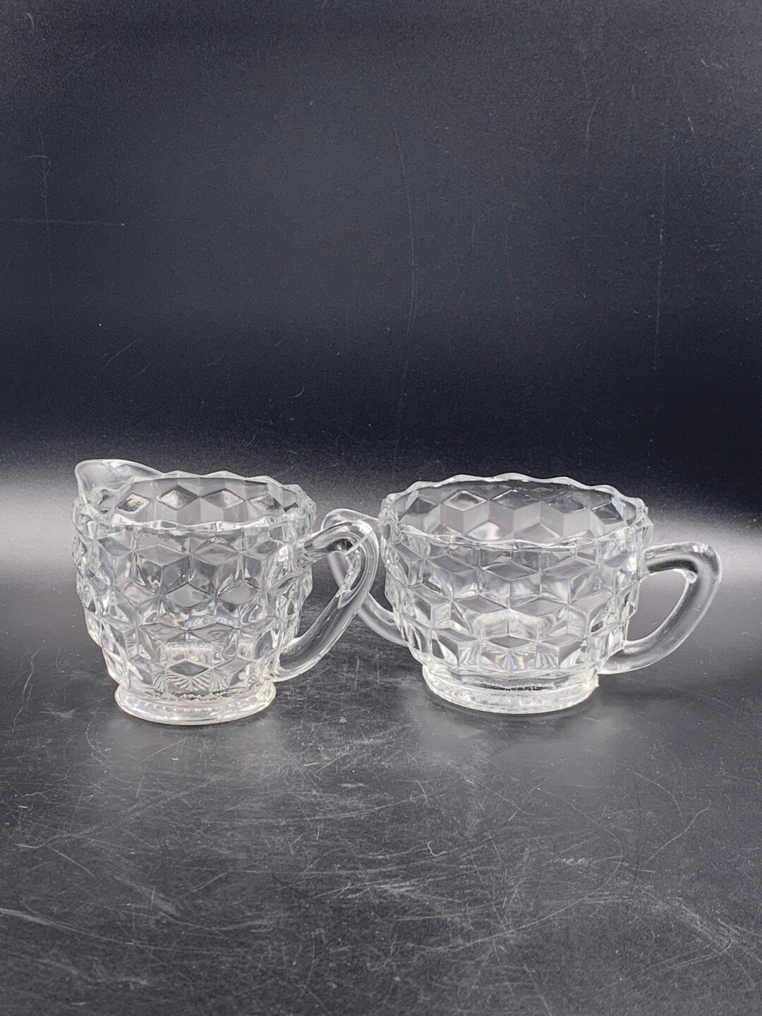 Vintage 1950s Pressed Glass Diamond Crosshatch Pattern Creamer and ...