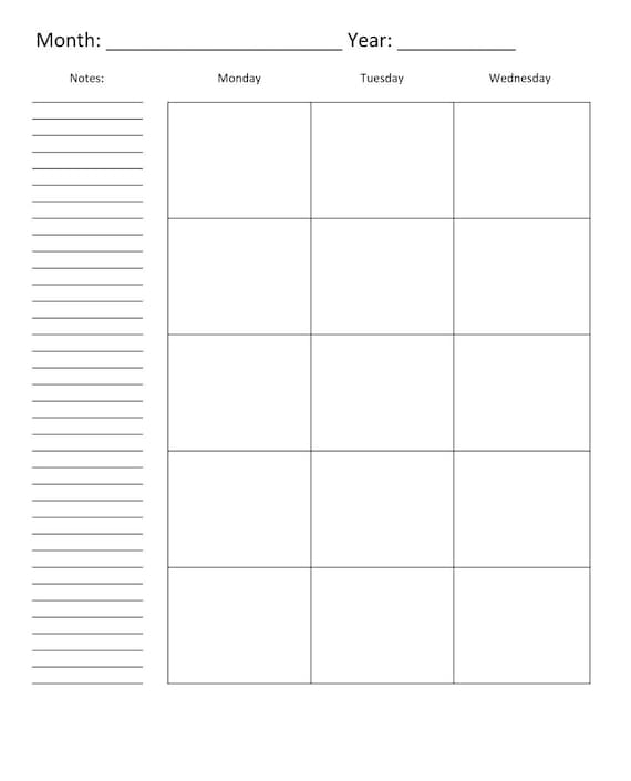 Monthly Calendar on Two Pages DOWNLOAD - Etsy