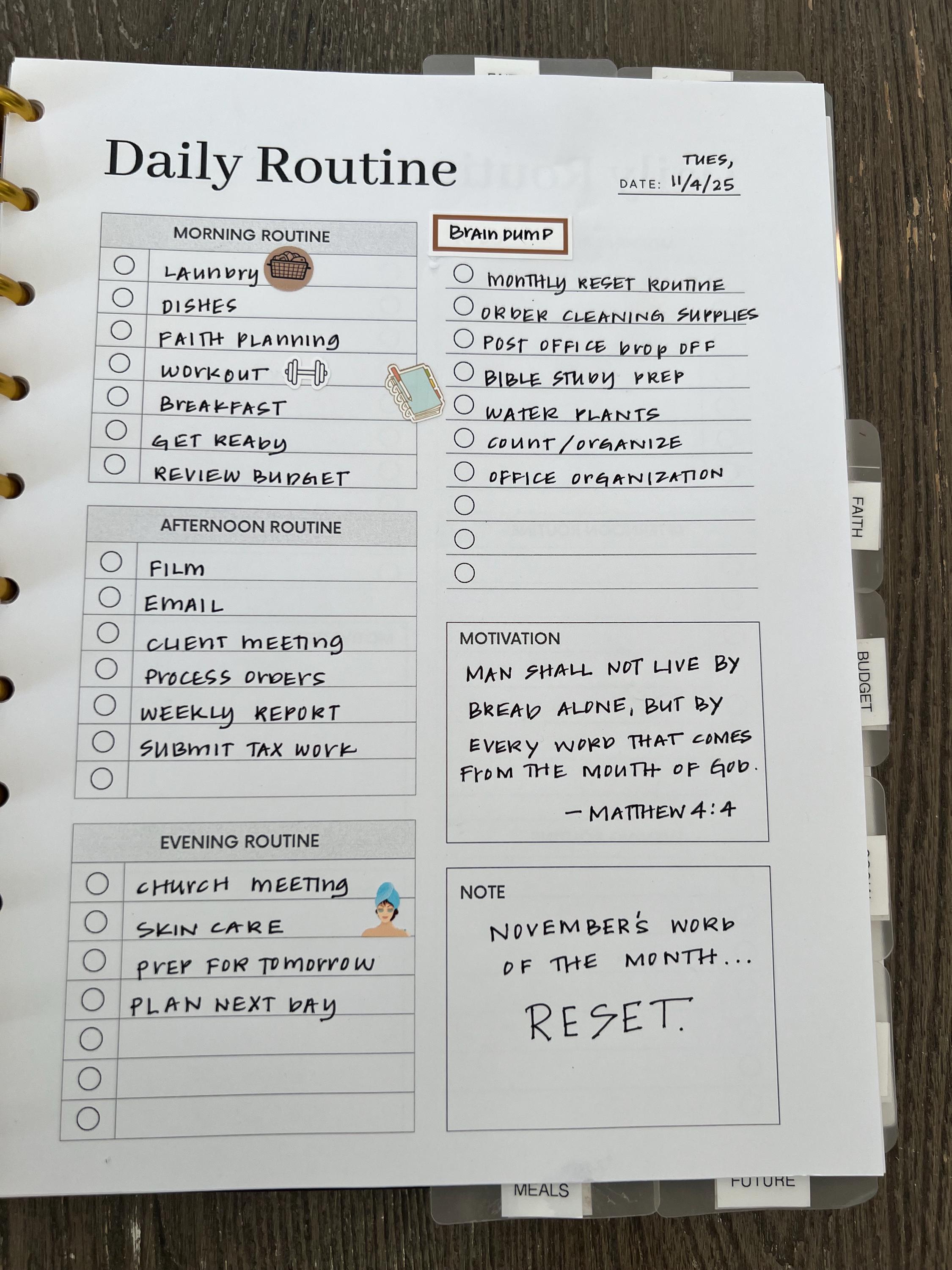 Daily Routine Sheet (DOWNLOAD) - Etsy