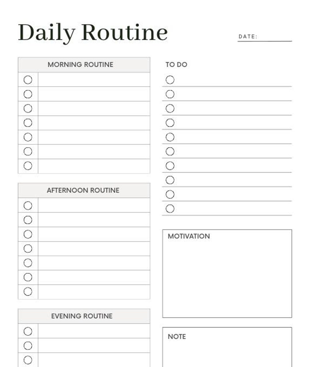 Daily Routine Sheet (DOWNLOAD) - Etsy