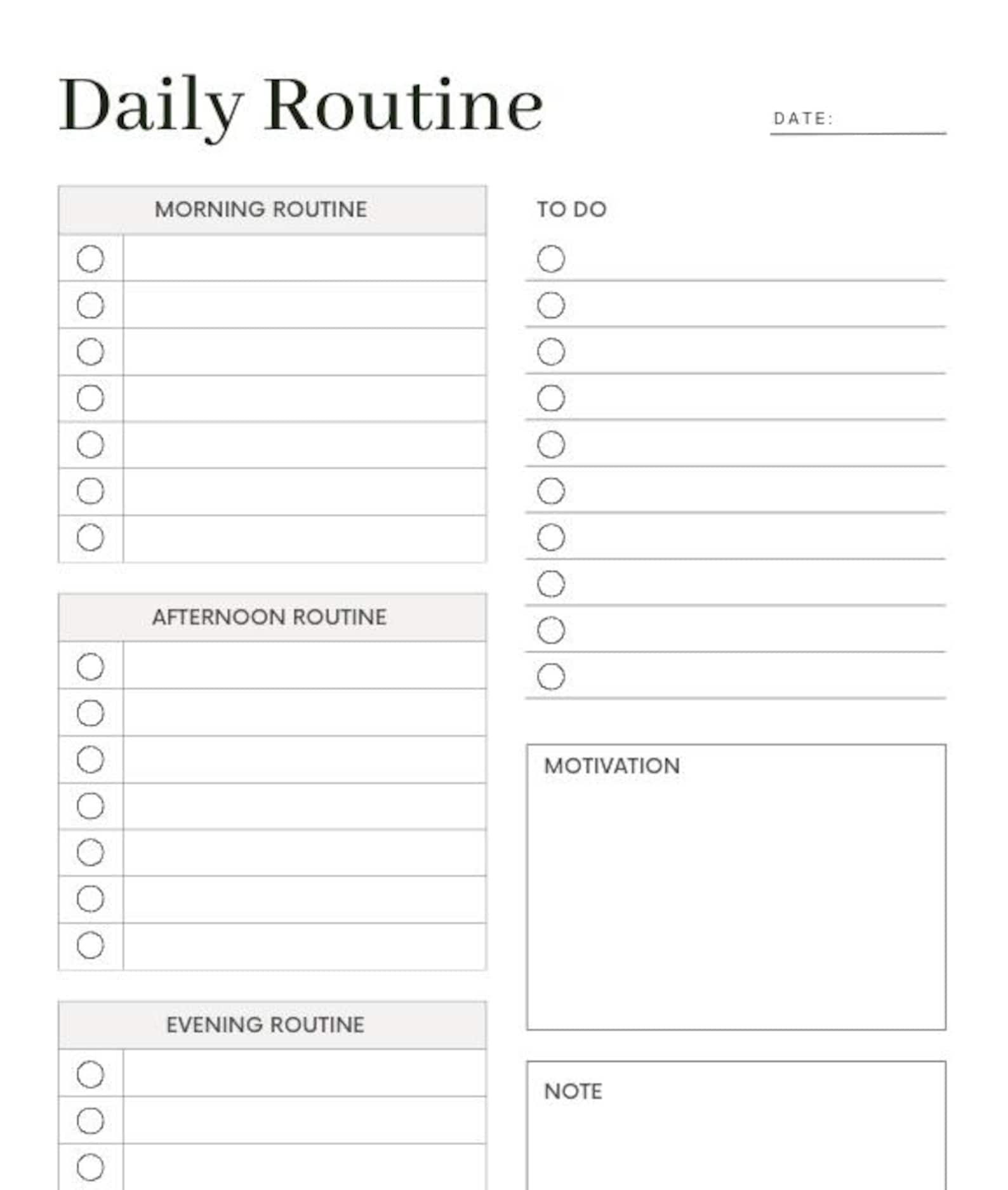 Daily Routine Sheet (DOWNLOAD) - Etsy