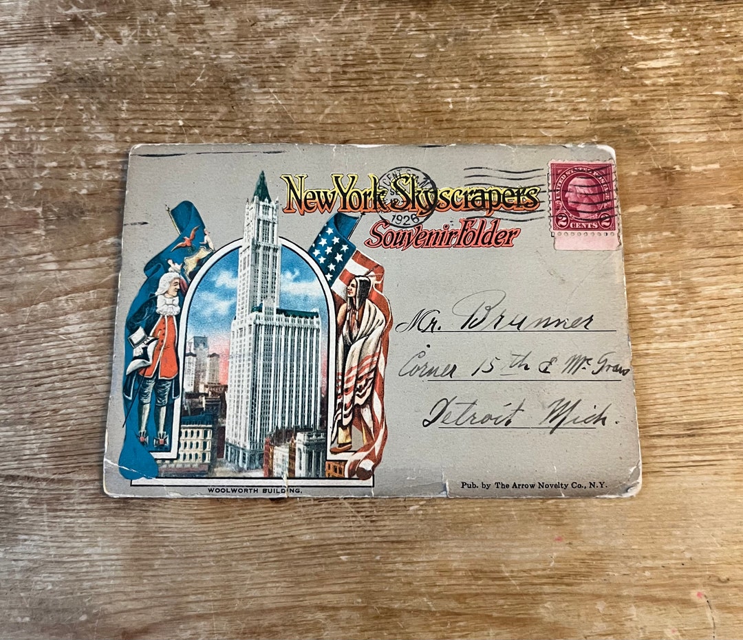 Antique Colorized Postcard Souvenir New York Skyscrapers Folder Circa ...