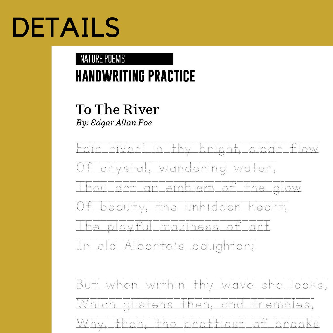 Printable Poetry Handwriting Practice Worksheet for Adults // Digital ...