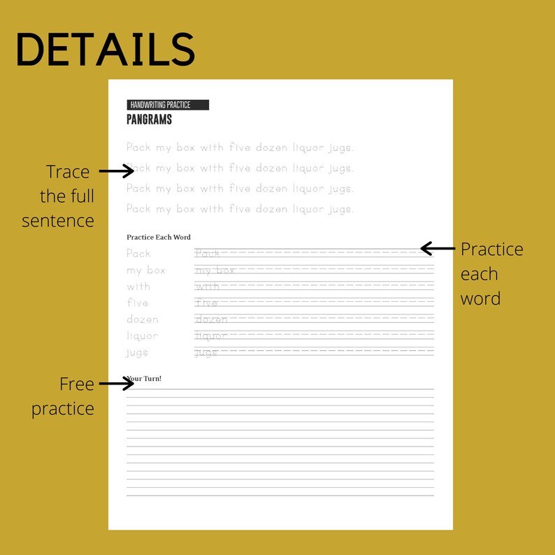Pangrams Handwriting Practice Worksheets // 11-page Workbook // Digital ...