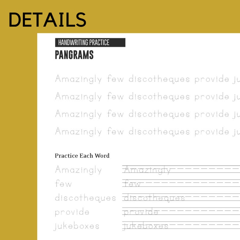 Pangrams Handwriting Practice Worksheets // 11-page Workbook - Etsy