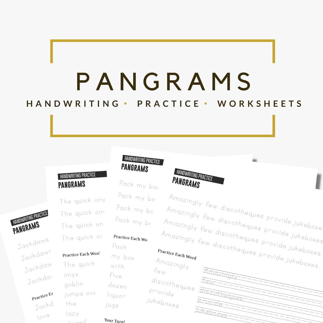 Pangrams Handwriting Practice Worksheets // 11-page Workbook // Digital ...