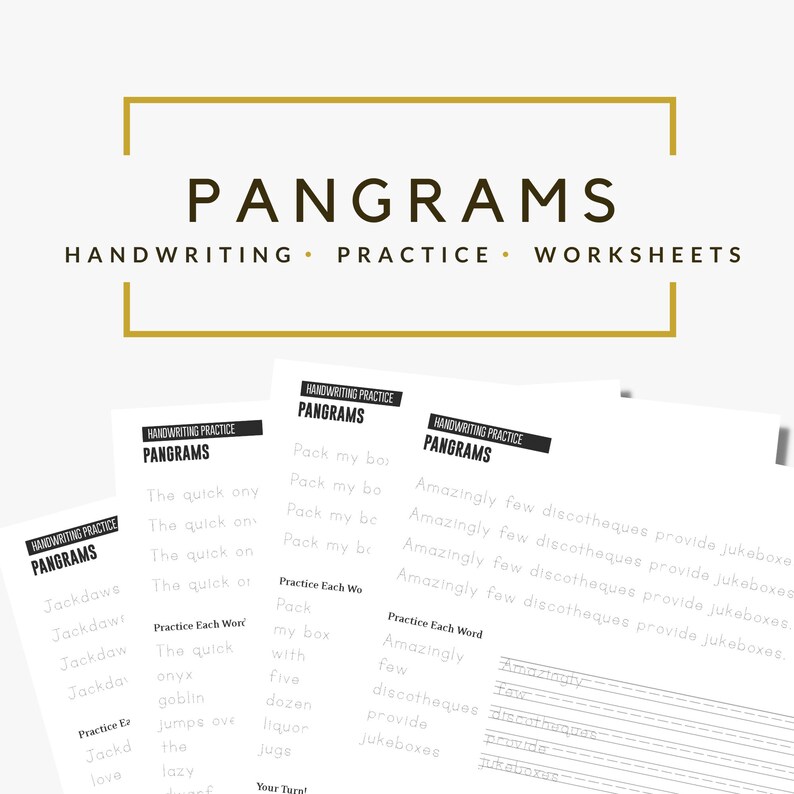 Pangrams Handwriting Practice Worksheets // 11-page Workbook // Digital ...