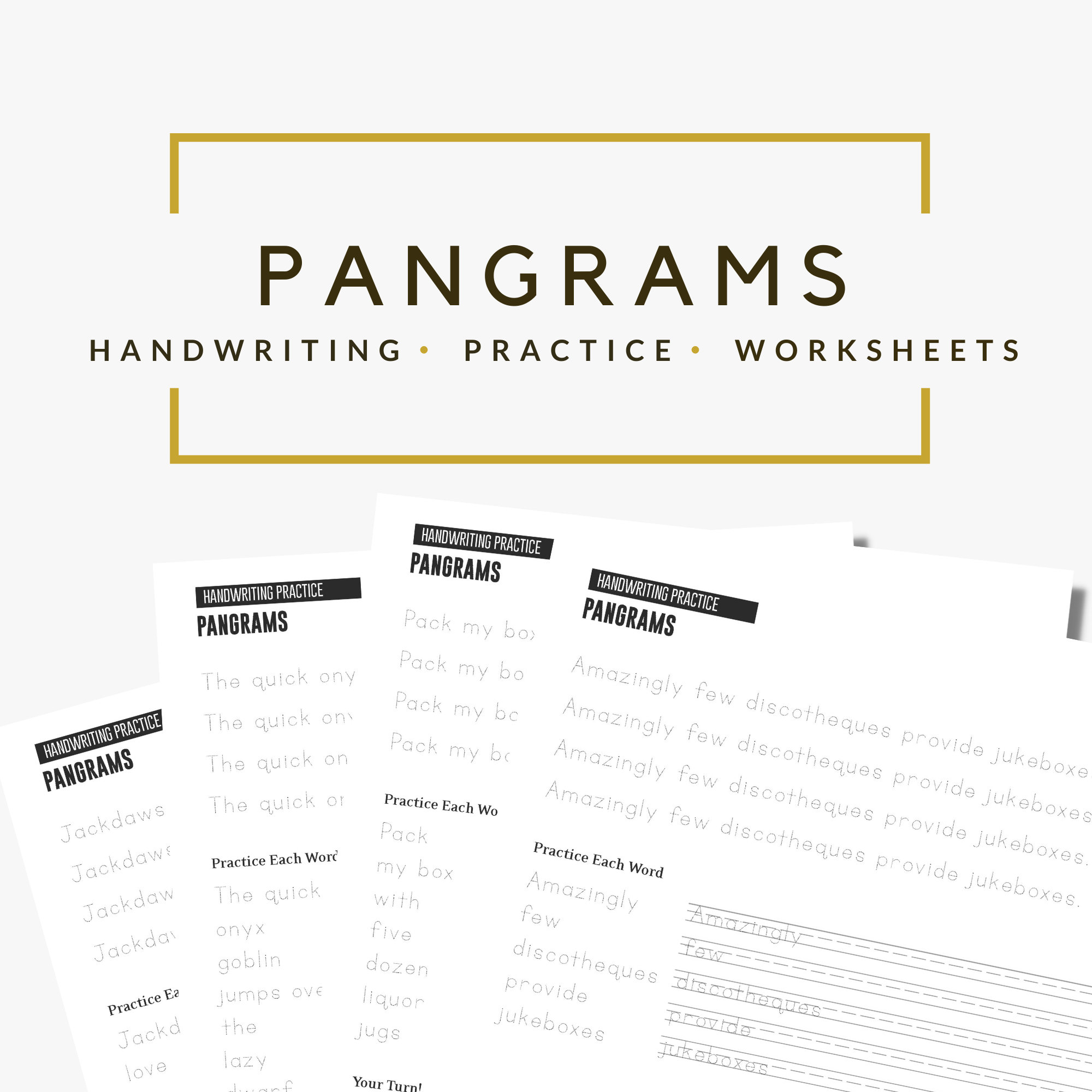 Pangrams Handwriting Practice Worksheets // 11-page Workbook // Digital ...