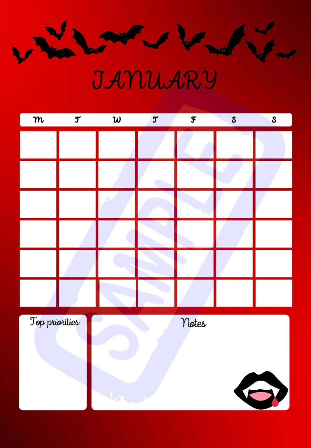 Printable Vampire Themed Monthly Planner - Etsy