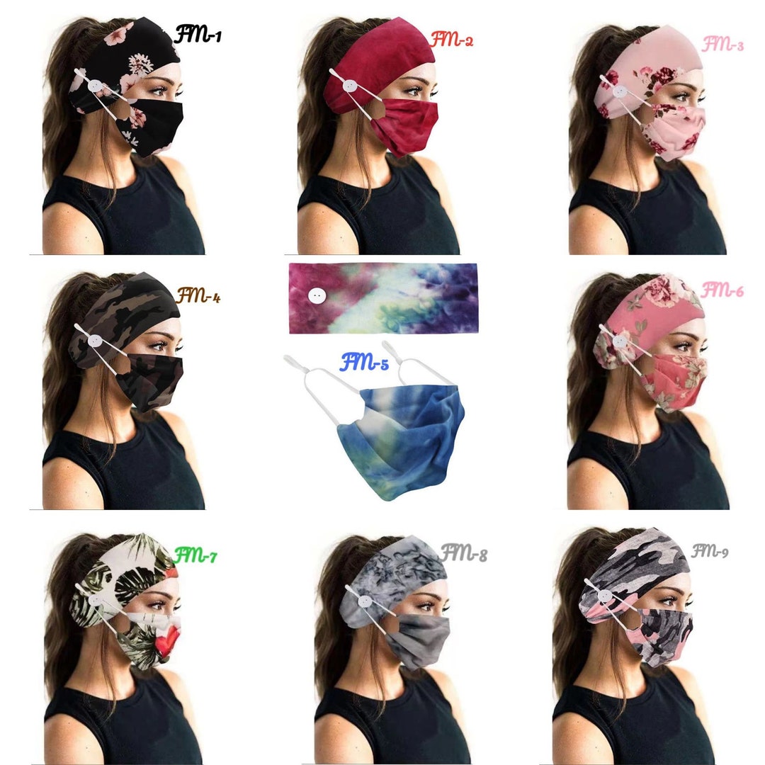 Women Button Wide Headband Elastic Face Mask Holder With Mouth - Etsy