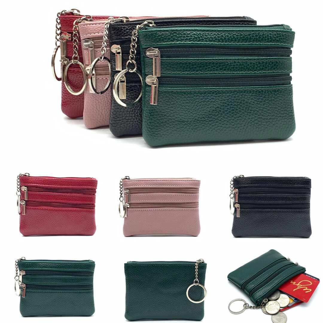 Women's PU Leather Zipper Pockets Coin Purse Key Ring Mini Pouch Wallet ...