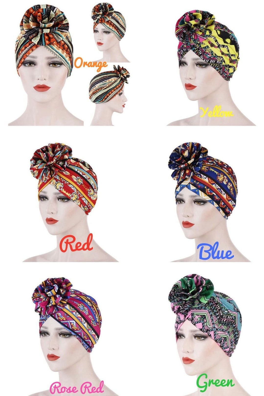 Women's Turban Cap Flower Knot Headwrap Bohemia Turbans African Pre-tie ...