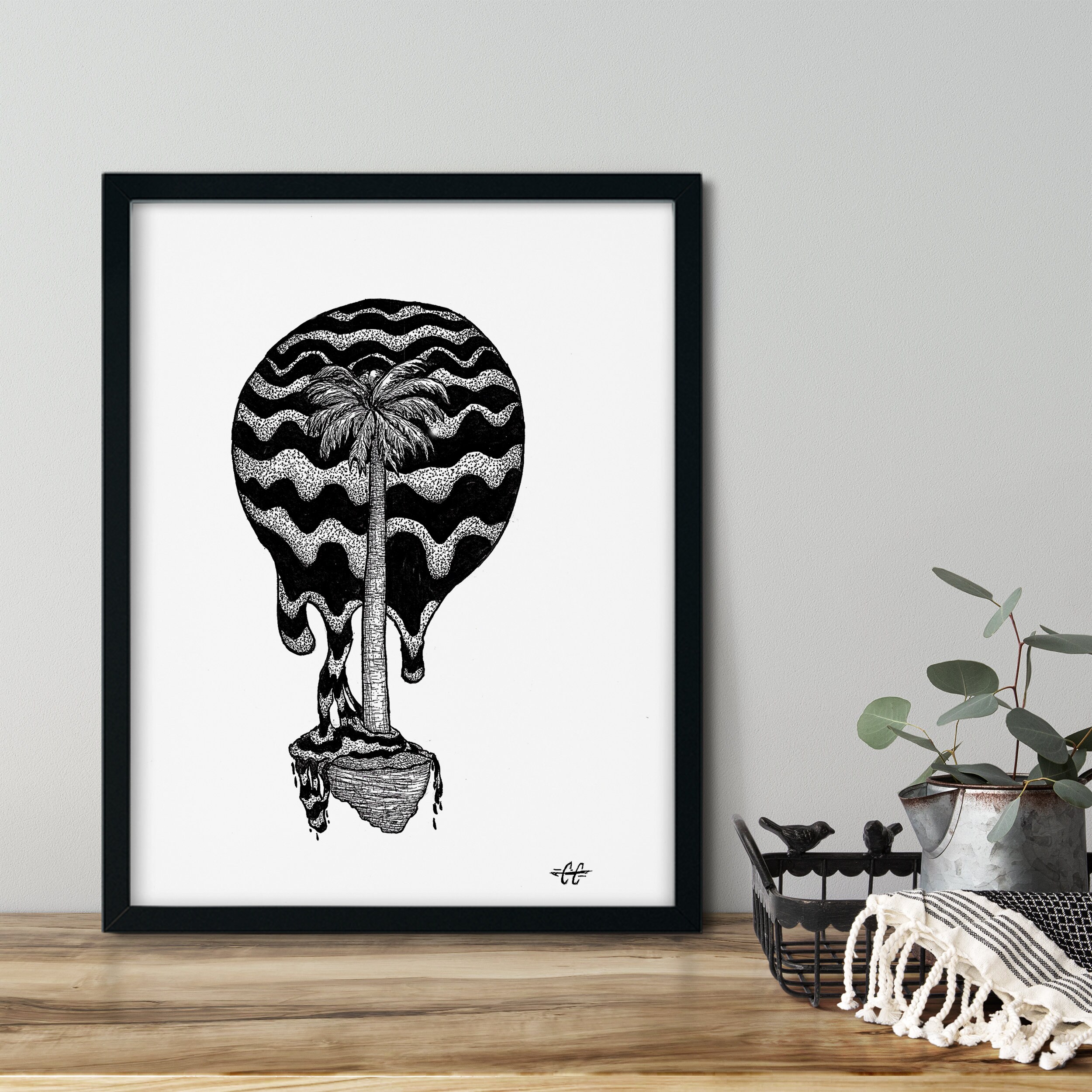 Art Print the Melting Sun Palm Tree Ink Sketch High Quality Print ...