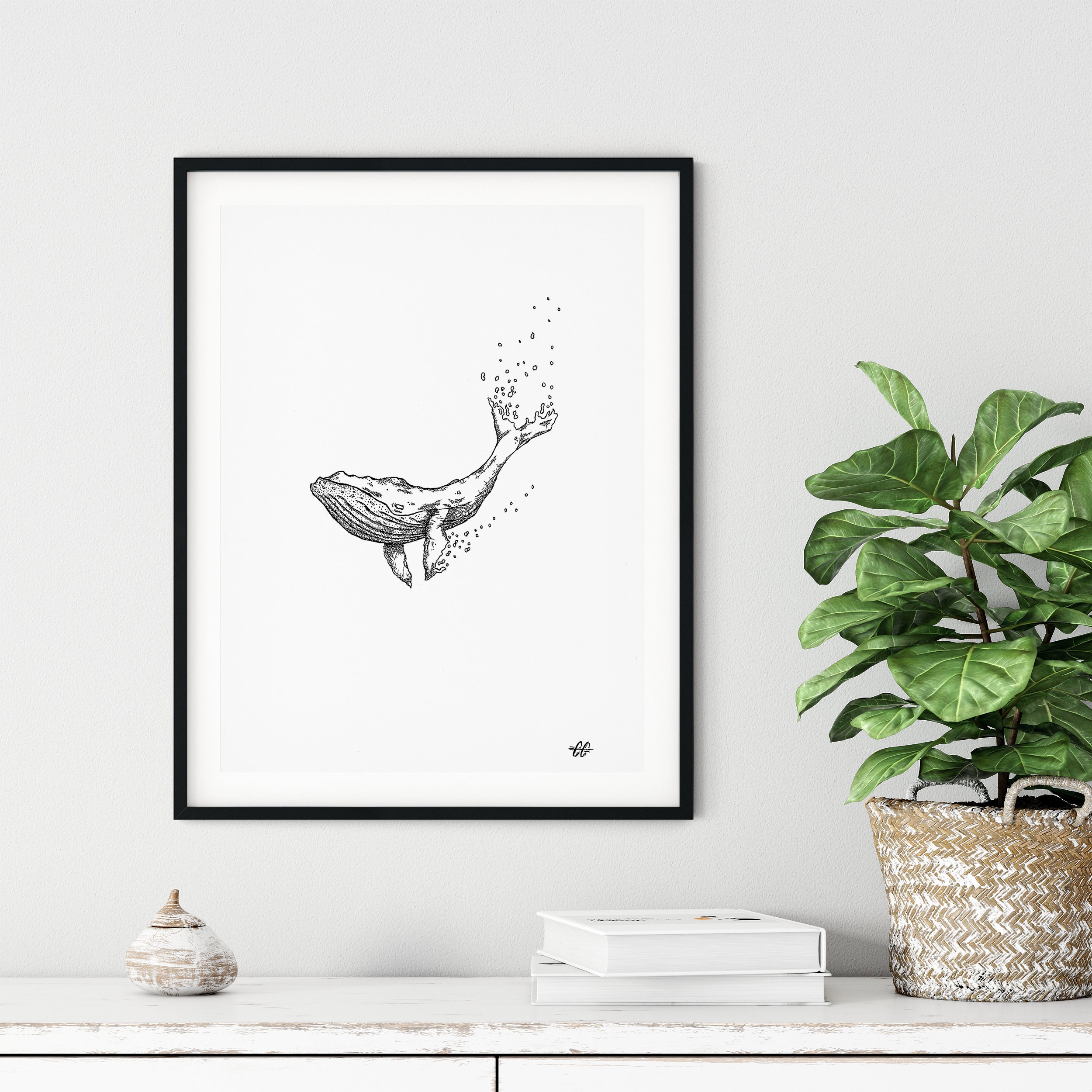 Art Print Deteriorating Whale | Whale Ink Sketch | High Quality Print ...