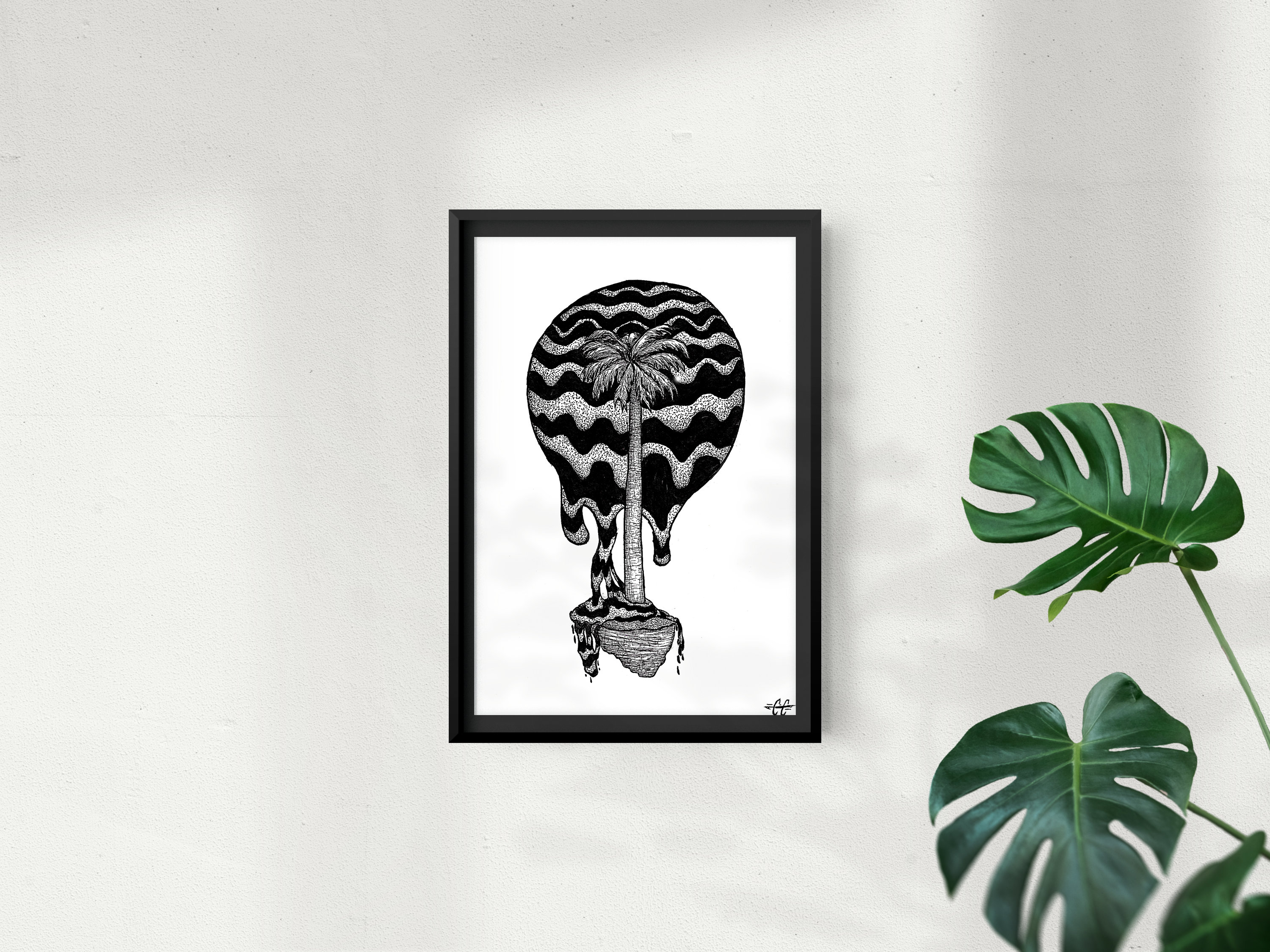 Art Print the Melting Sun Palm Tree Ink Sketch High Quality Print ...