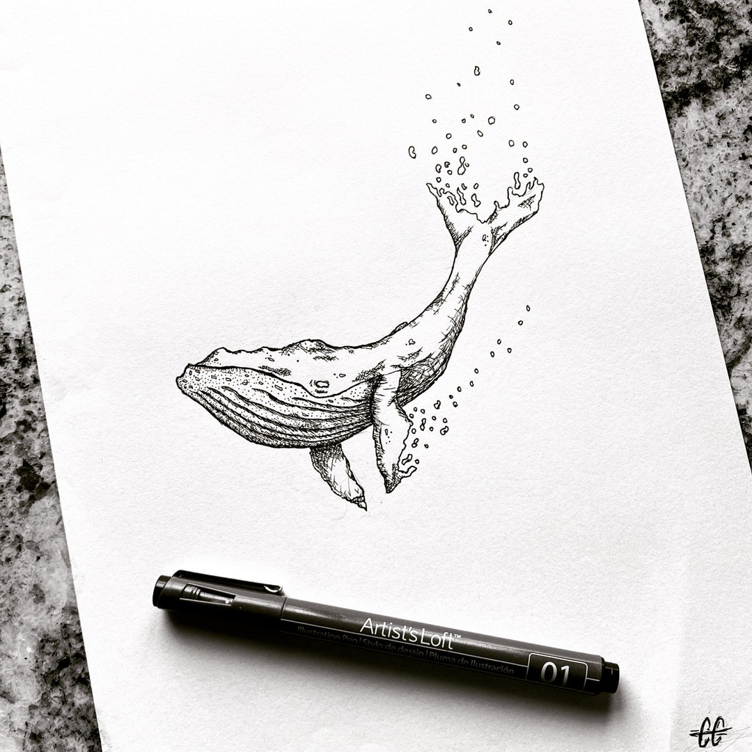 Art Print Deteriorating Whale | Whale Ink Sketch | High Quality Print ...